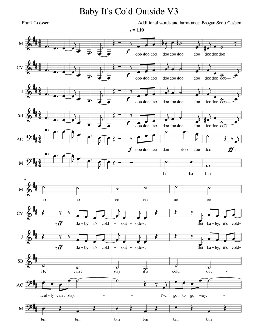 V3 BABY IT 27S COLD OUTSIDE Sheet music for Soprano, Alto, Tenor, Bass ...