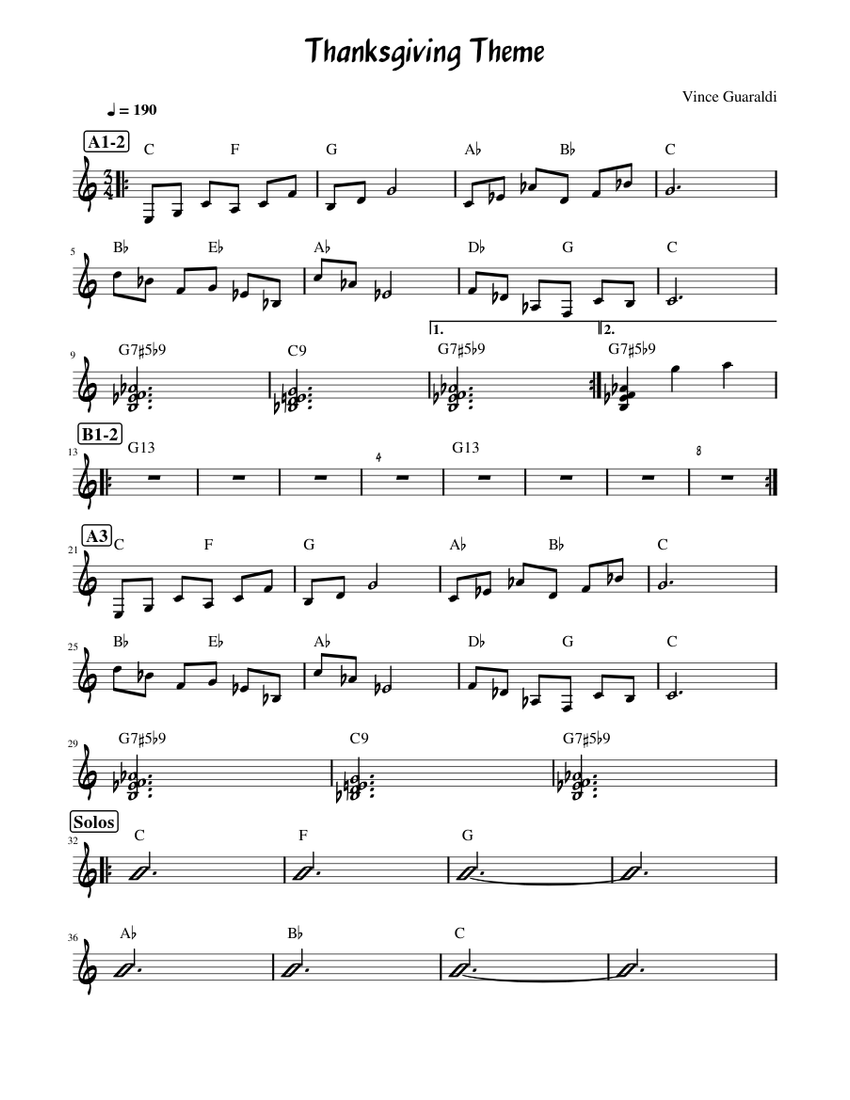 Thanksgiving Theme - Lead Sheet Sheet music for Piano (Solo ...