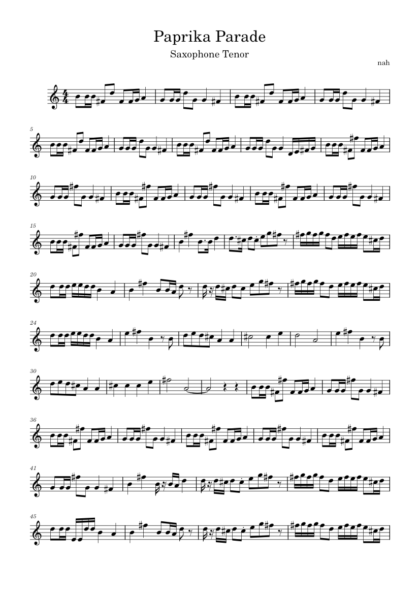 Paprika Parade Sheet Music for Saxophone tenor (Solo) | MuseScore.com