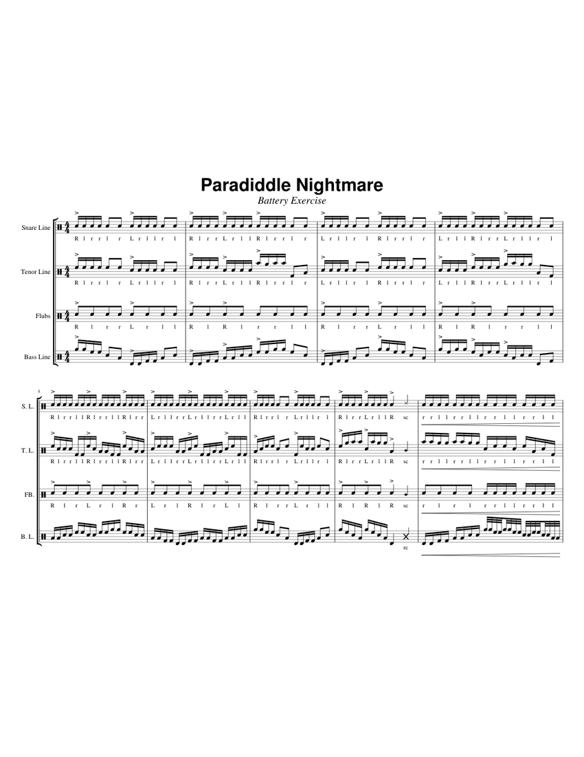 Paradiddle Nightmare (Battery Exercise) Sheet music for Snare drum, Tenor drum, Bass drum (Drum ...