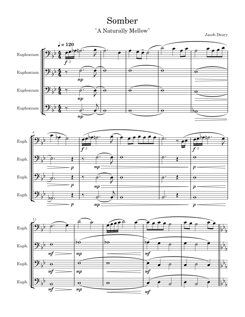Somber – Jacob Deary Sheet Music for Tuba (Mixed Quartet) | MuseScore.com