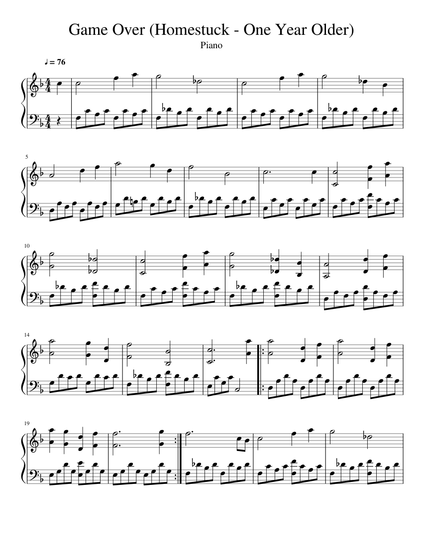 Game Over (Homestuck - One Year Older) Sheet music for Piano (Solo ...