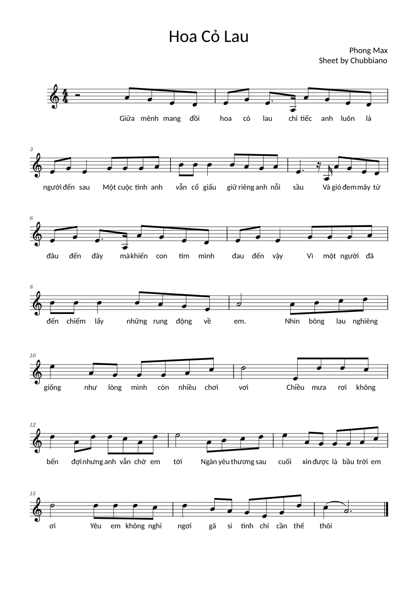 Hoa Cỏ Lau - Phong Max Sheet Music for Piano (Solo) easy | MuseScore.com