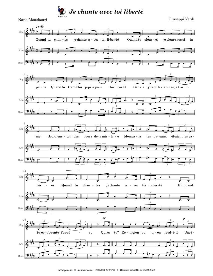 Je chante avec toi liberté Sheet music for Piano (A Capella ...