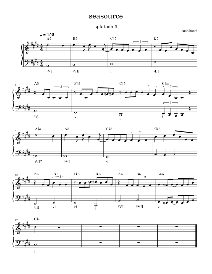 Seasource / Sashimori - Splatoon 3 OST Sheet Music with Chords for ...