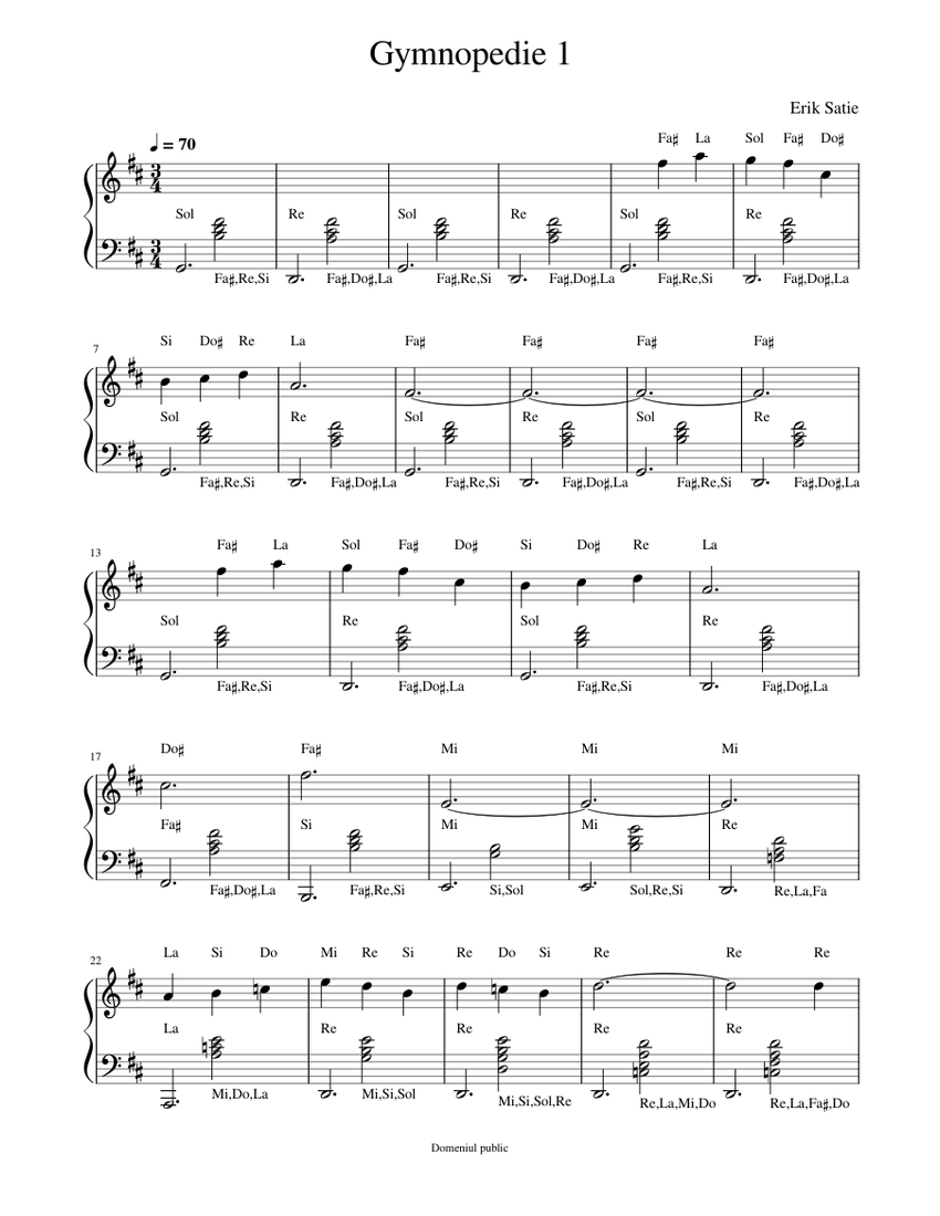 Gymnopédie No.1 – Erik Satie Gymnopedie 1 note Sheet music for Piano ...