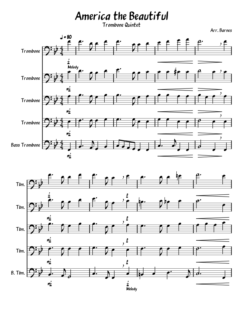 America_the_Beautiful Sheet music for Trombone, Trombone bass (Brass ...