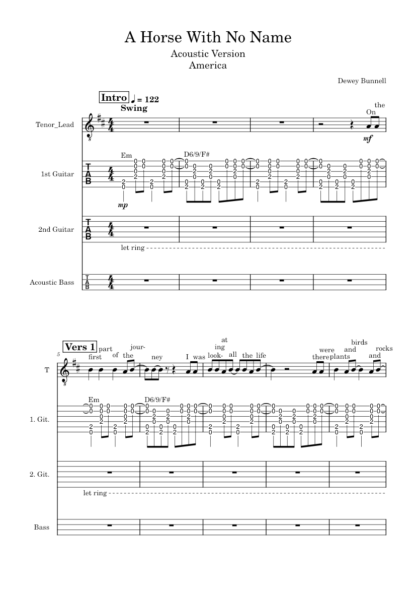 A Horse With No Name – America (Acoustic Version) Sheet Music and Tab ...