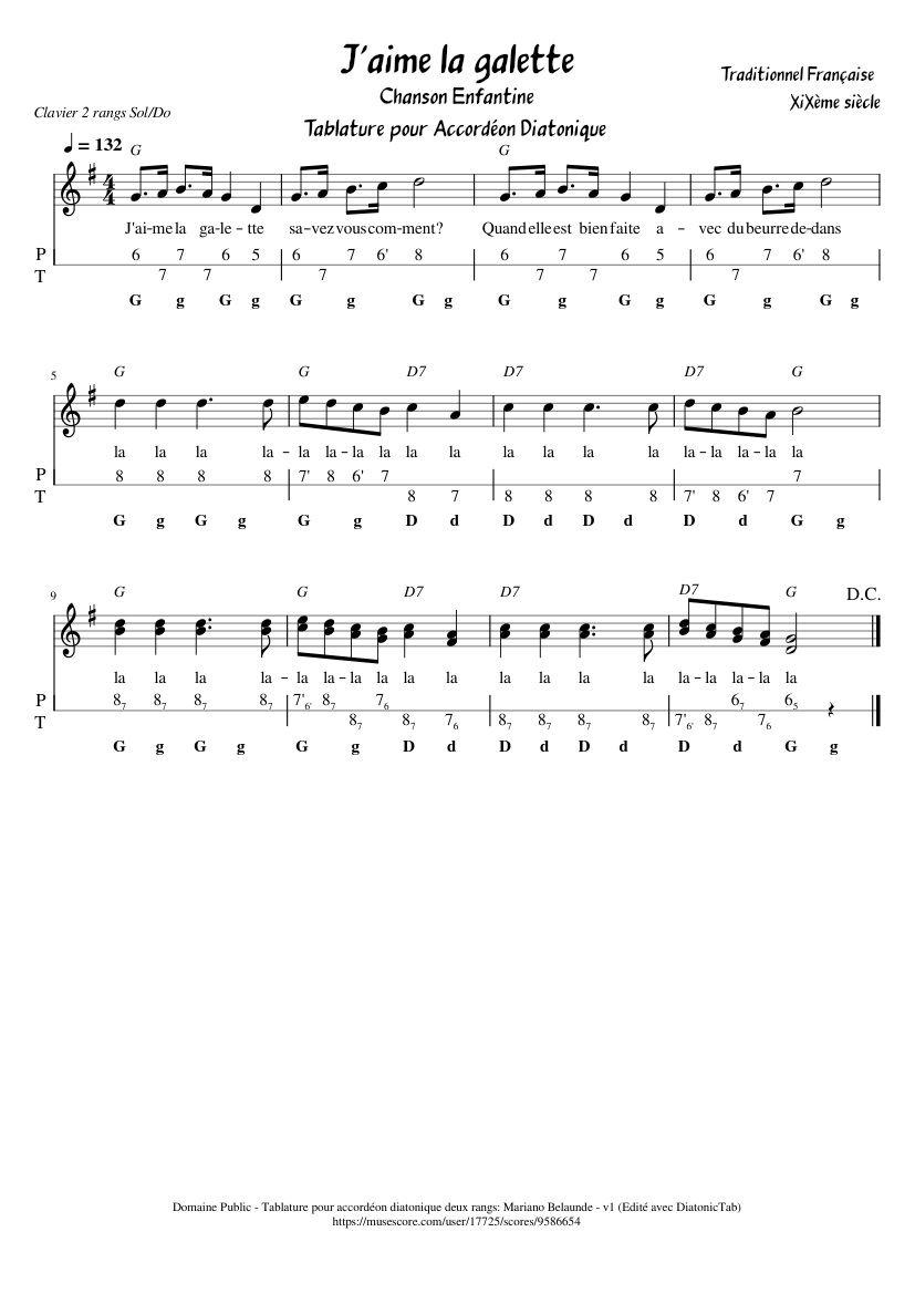 J'aime la galette - Accordéon diatonique Sheet music for Accordion ...