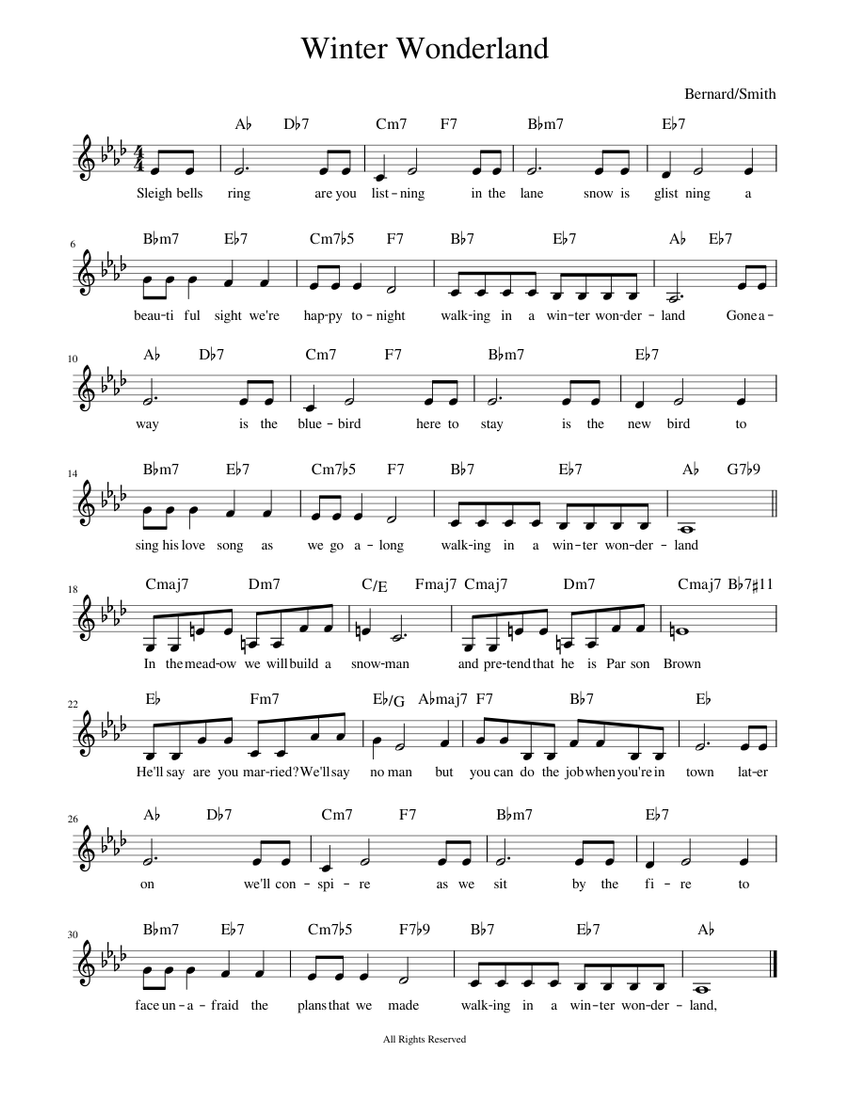 Winter Wonderland Lead Sheet Sheet music for Piano (Solo) Easy ...