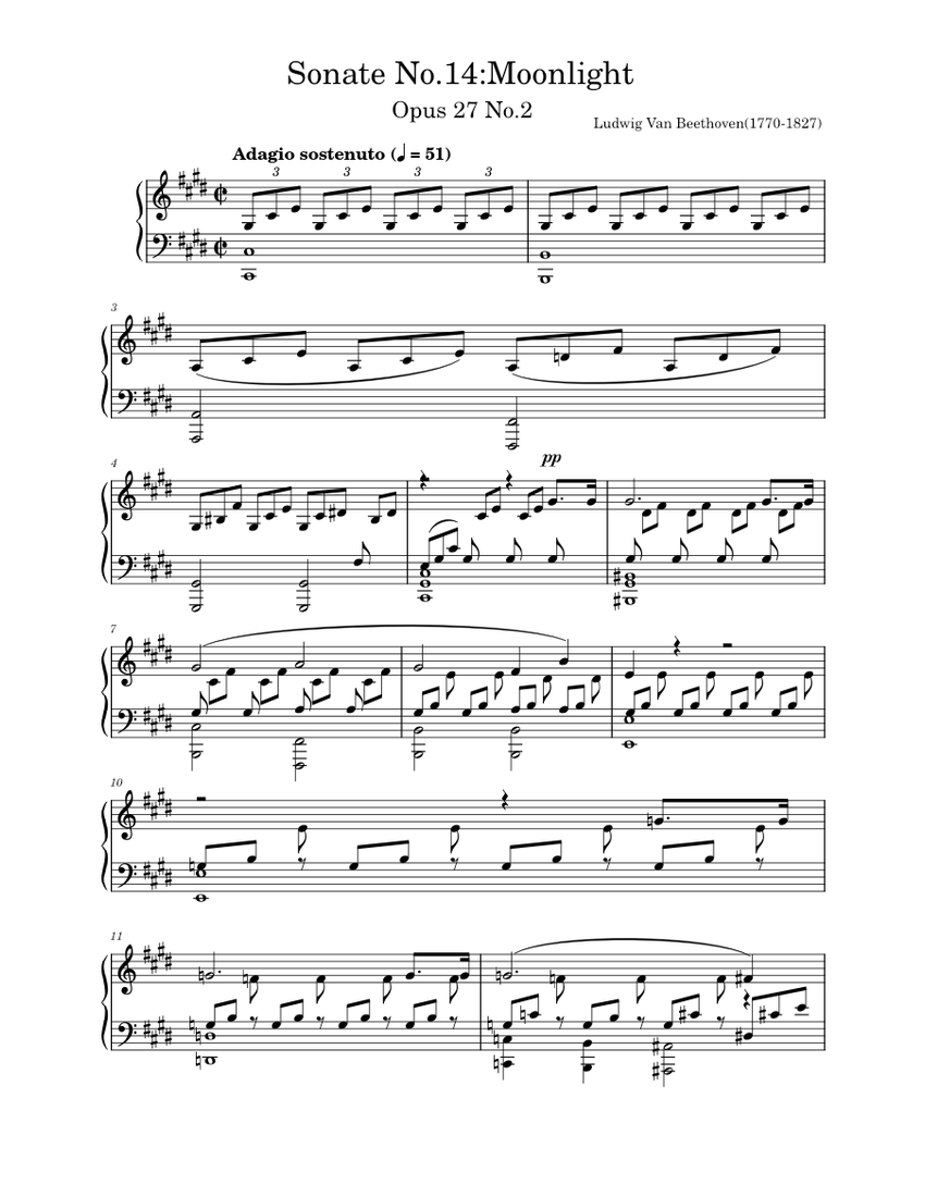 Sonata No.14:Moonlight Opus27,No.2 – Ludwig van Beethoven Sonate No.14 ...