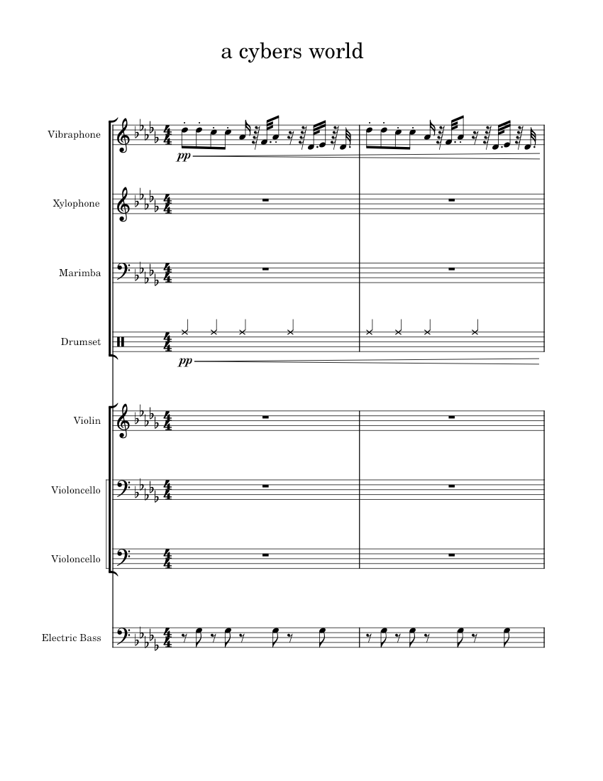 A CYBER'S WORLD Sheet music for Vibraphone, Violin, Cello, Bass guitar & more instruments (Mixed ...