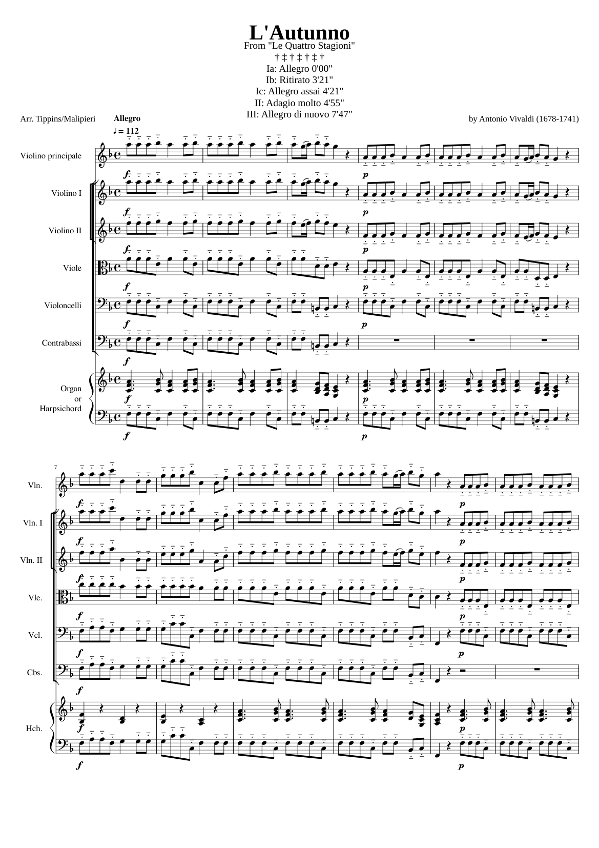 Antonio Vivaldi (The Four Seasons Autumn) Sheet Music for Harpsichord ...