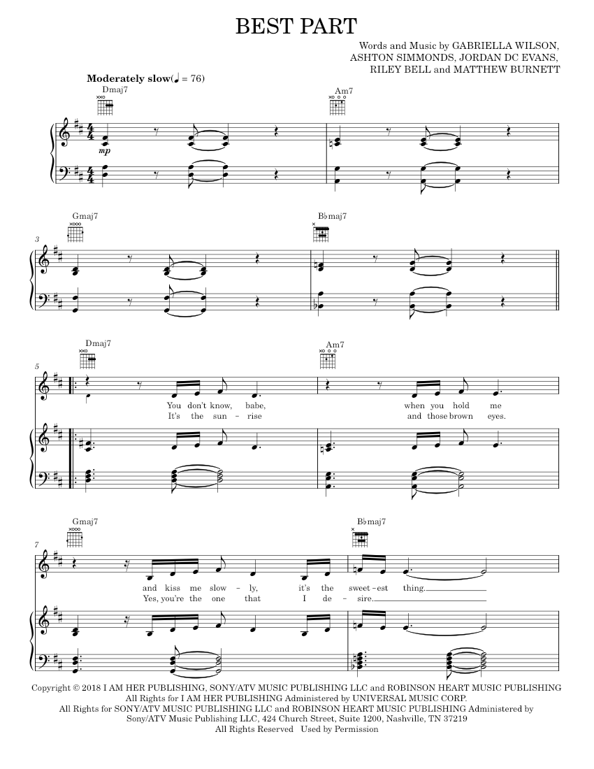 Best Part Sheet music for Piano, Vocals by H.E.R Official | MuseScore.com