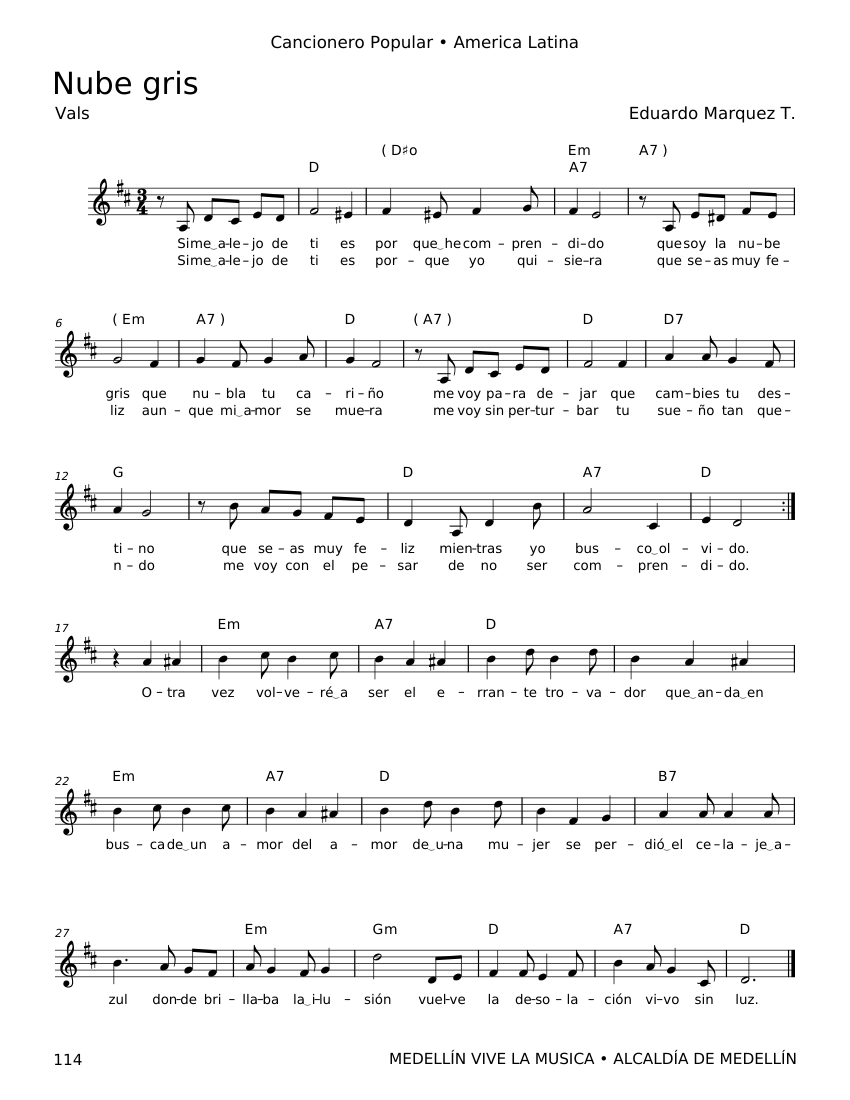 Nube gris - Eduardo Marquez Sheet Music with Chords for Piano (Solo) Easy | MuseScore.com