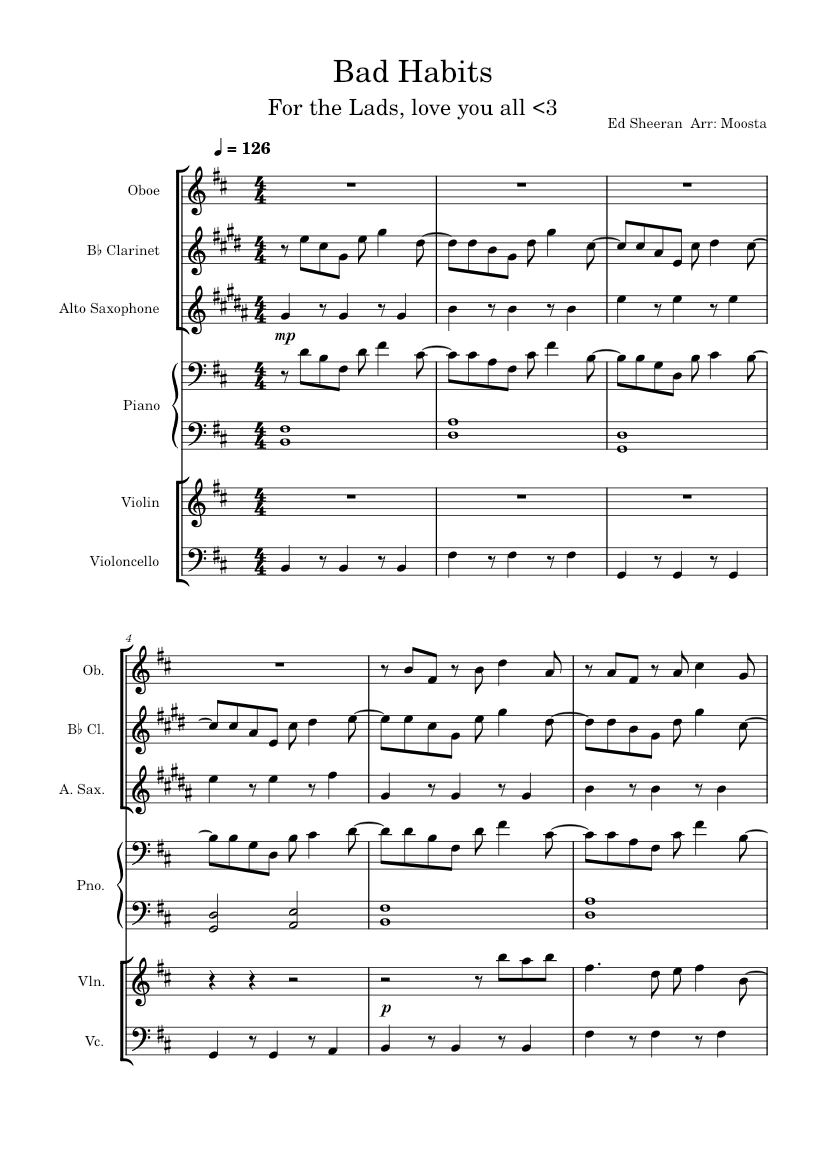 Bad Habits – Ed Sheeran Bad Habits Sheet Music for Piano, Oboe ...