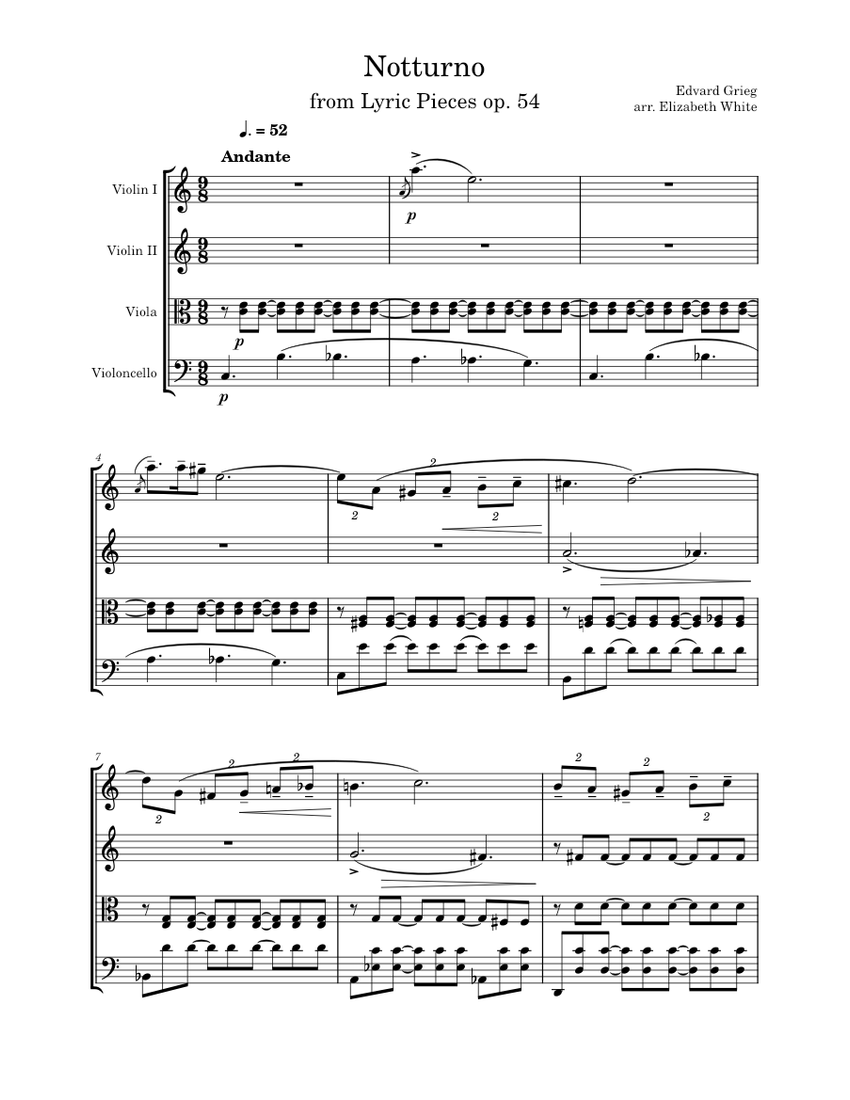 Notturno, Op. 54/4 - Grieg Sheet music for Violin, Viola, Cello (String ...