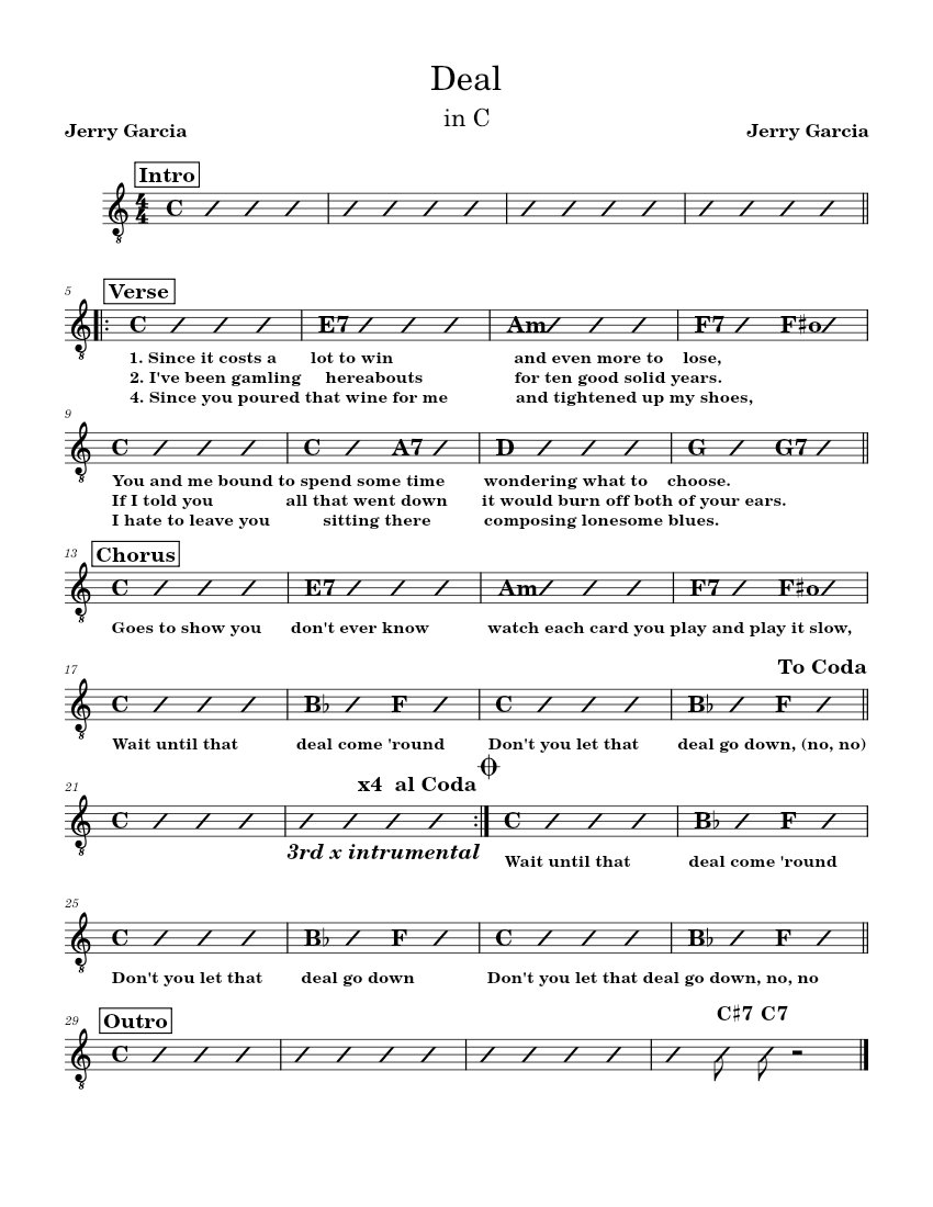 Deal – Jerry Garcia Sheet music for Guitar (Solo) | Musescore.com