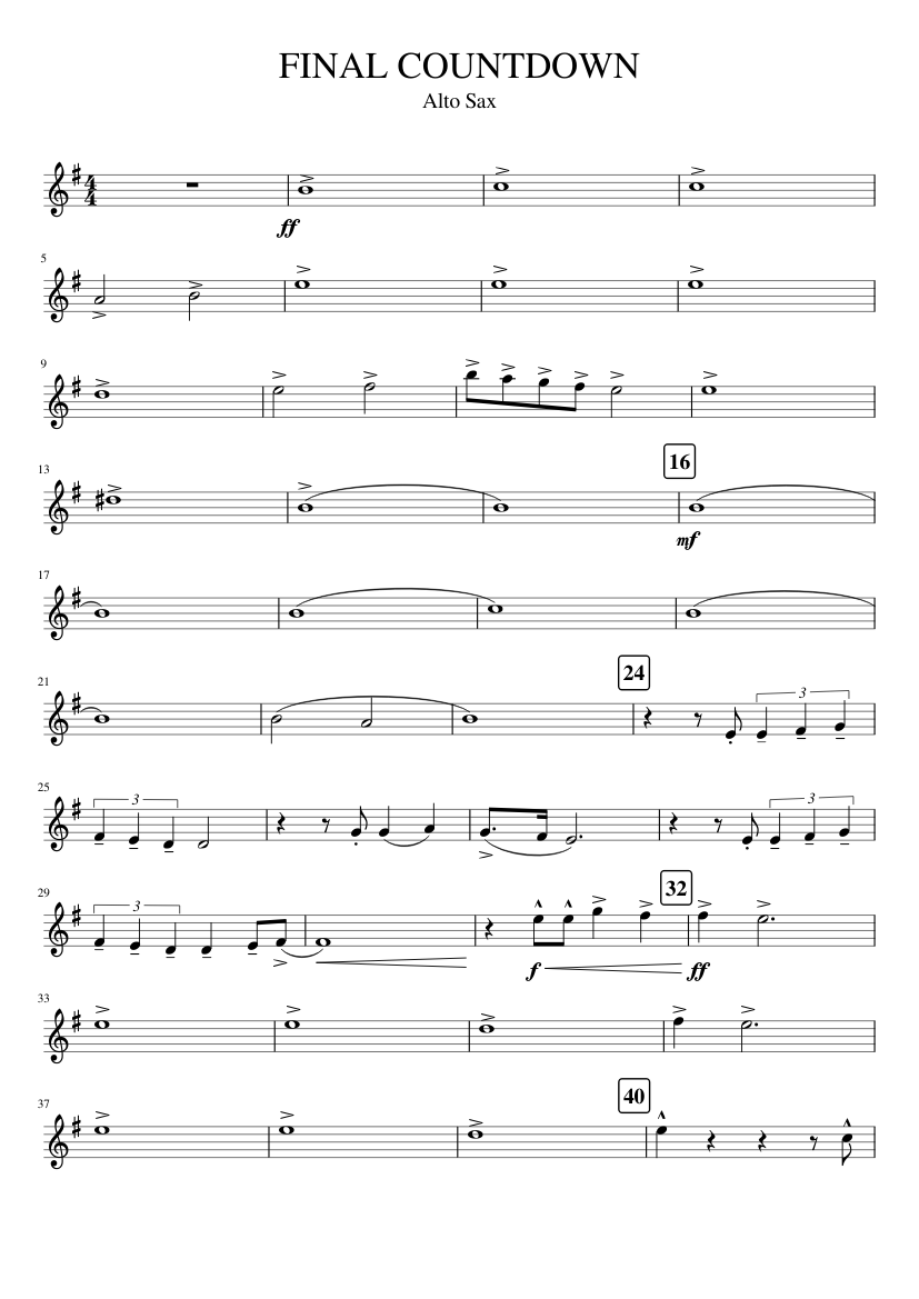 FINAL COUNTDOWN Sheet music for Saxophone alto (Solo) | Musescore.com