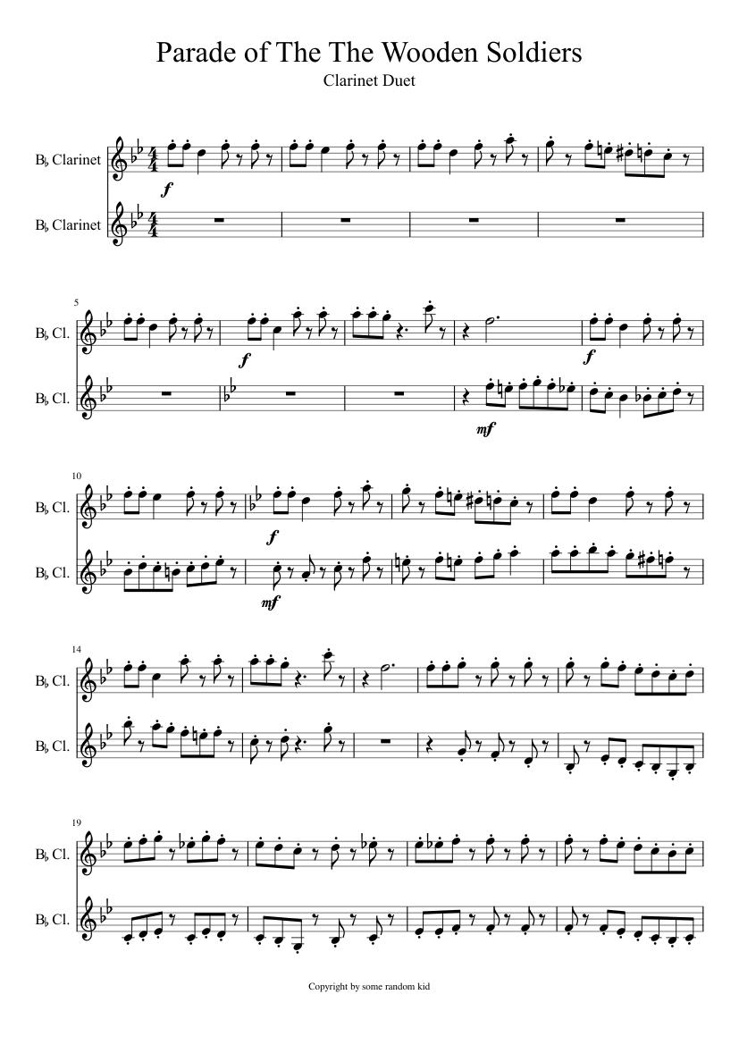 Parade Of The Wooden Soldiers: Clarinet Duet Sheet music for Woodwinds ...