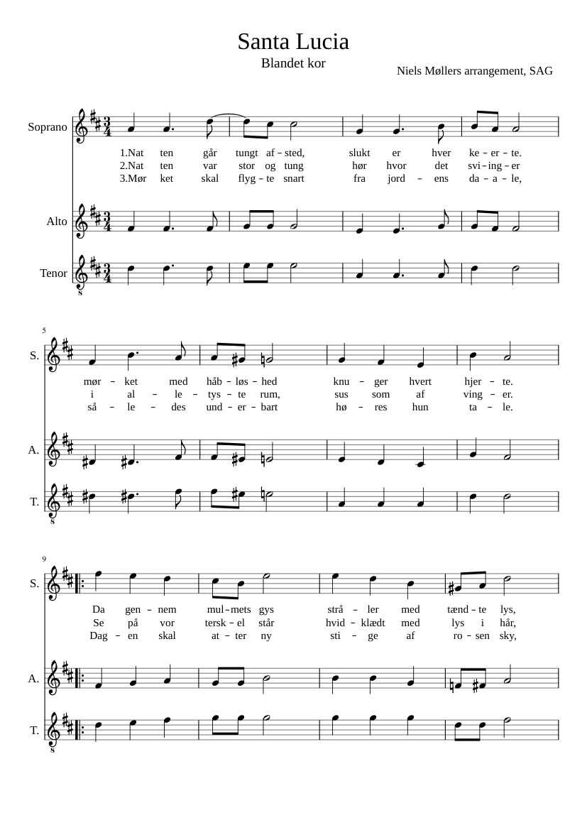 Santa Lucia Sheet Music for Soprano, Alto, Tenor (A Capella ...