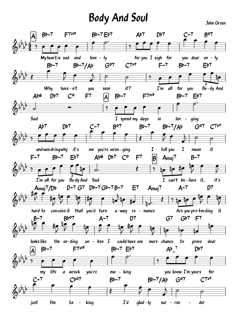 Body and Soul Sheet music for Piano (Solo) Easy | Musescore.com