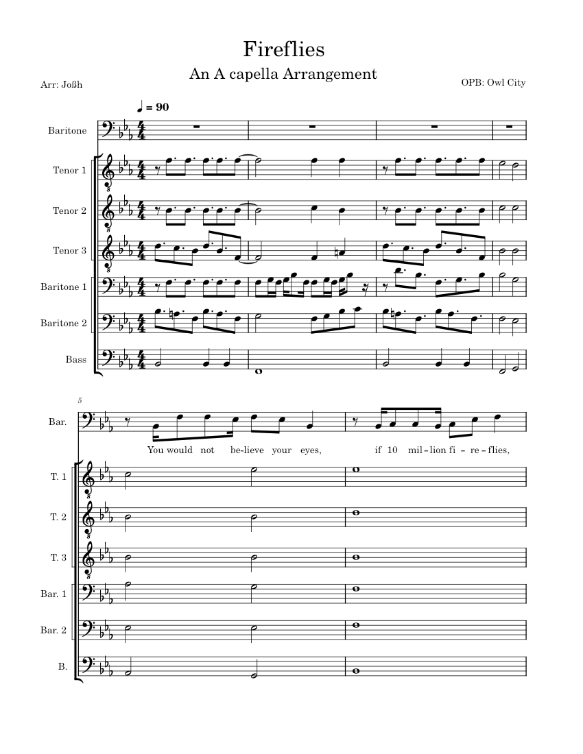 Fireflies (WIP) Sheet music for Tenor, Bass voice, Baritone (A Capella ...