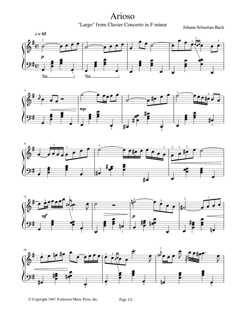 Arioso – Johann Sebastian Bach Bach - Arioso Sheet music for Piano ...