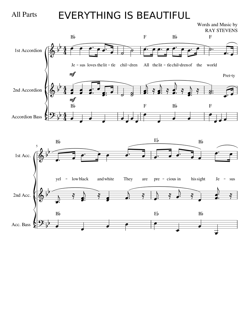 Everything Is Beautiful Sheet Music for Accordion (Piano Trio ...