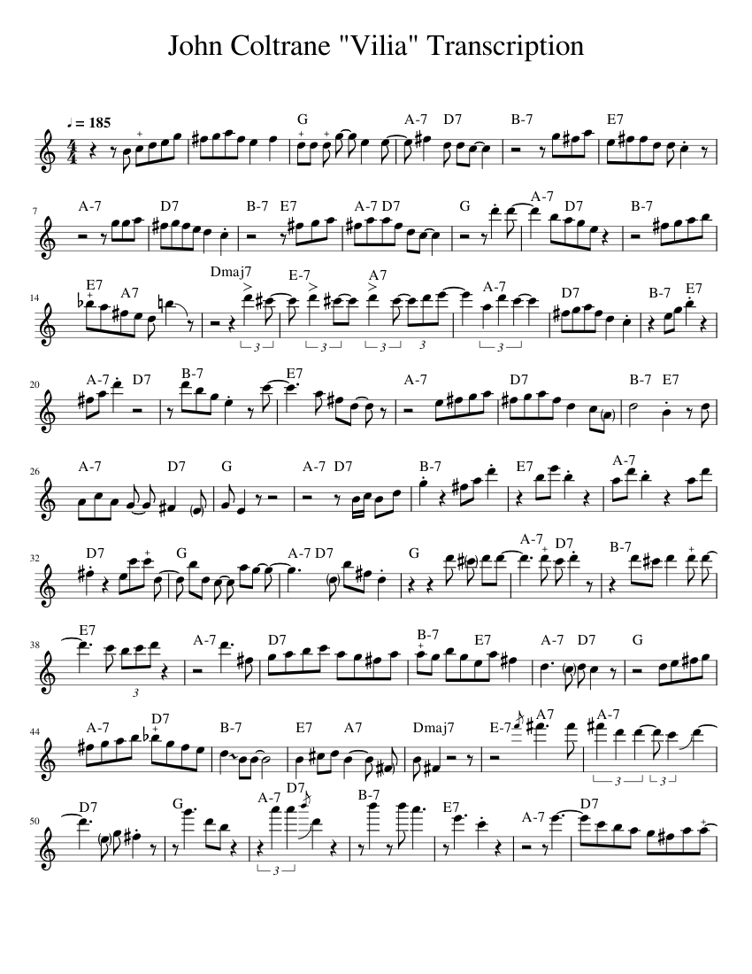 John Coltrane "Vilia" Transcription Bb Sheet music for Saxophone tenor ...