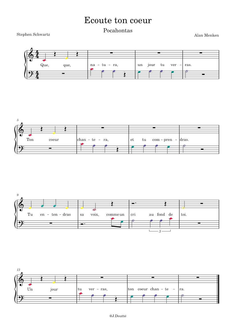 Ecoute ton coeur – Alan Menken -Pocahontas Sheet Music for Piano (Solo ...