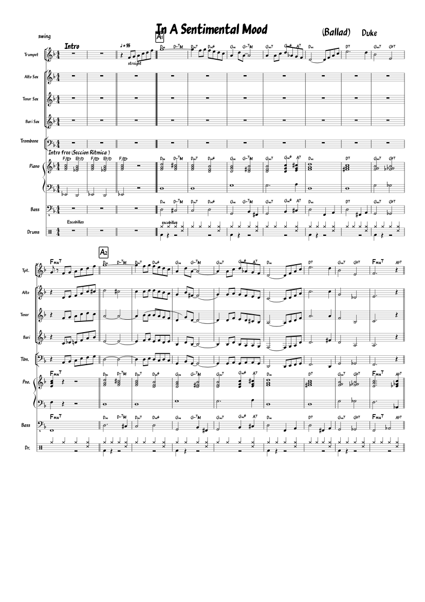 In a sentimental mood full score Sheet music for Piano, Trombone, Bass ...