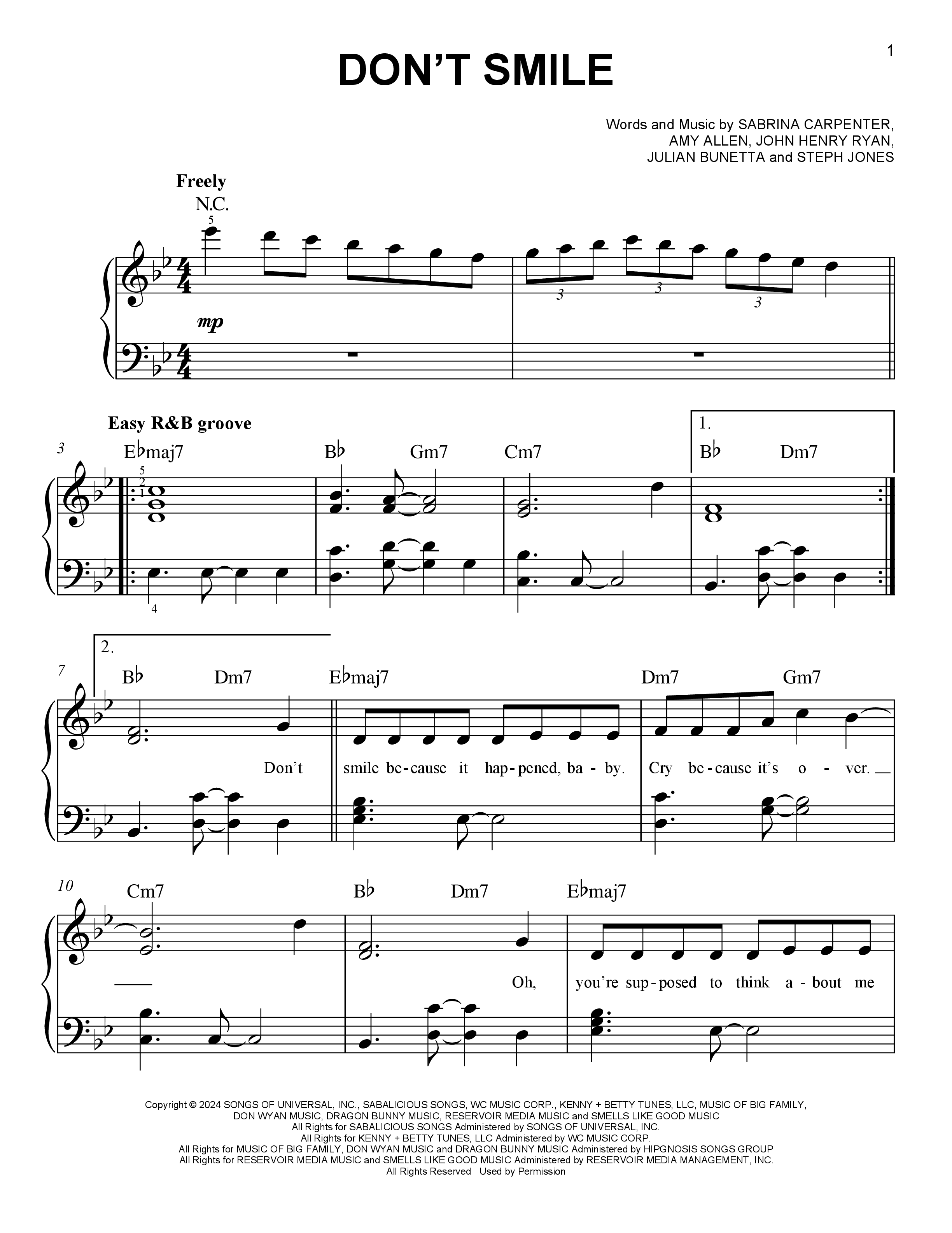 Play Official version of Don't Smile sheet music by Sabrina Carpenter for Piano | MuseScore.com