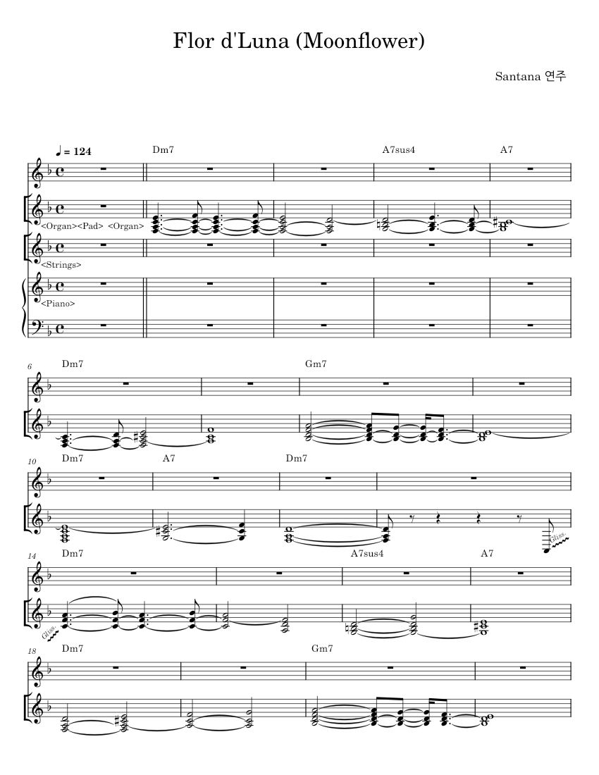 Flor d luna moonflower - Santana Sheet Music for Piano, Organ, Strings group (Mixed Quartet ...