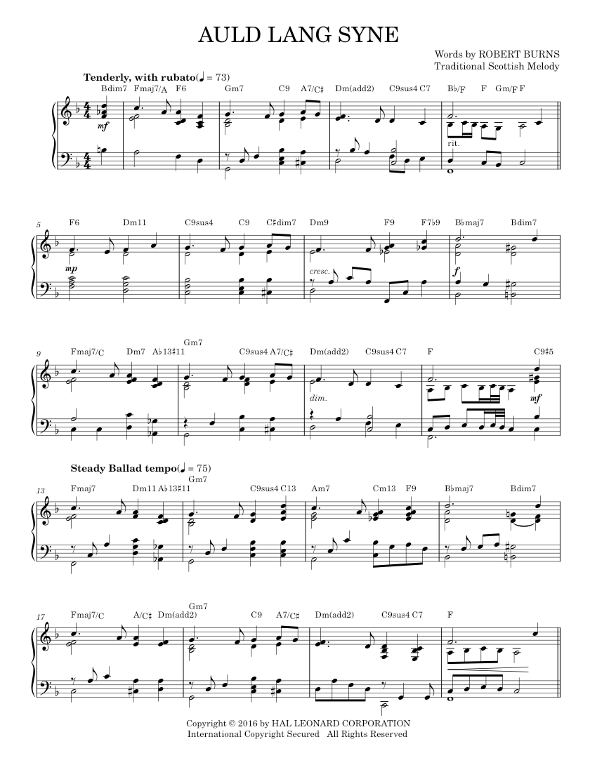 Play Official version of Auld Lang Syne Sheet Music by Misc Traditional for Piano | MuseScore.com