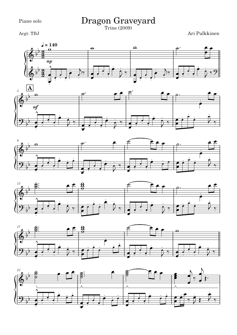 Dragon Graveyard - TRINE – Ari Pulkkinen Sheet music for Piano (Solo ...