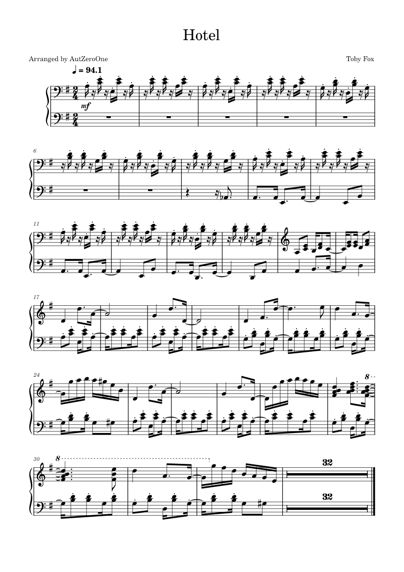 Hotel – Toby Fox Undertale Soundtrack or smth (unfinished) Sheet music ...