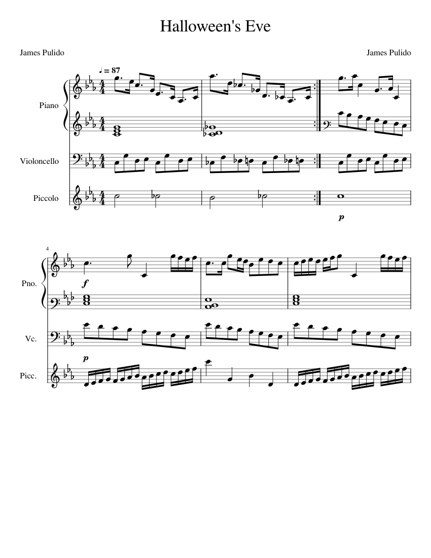 Halloween Theme Sheet music for Piano, Flute piccolo, Cello (Mixed Trio ...