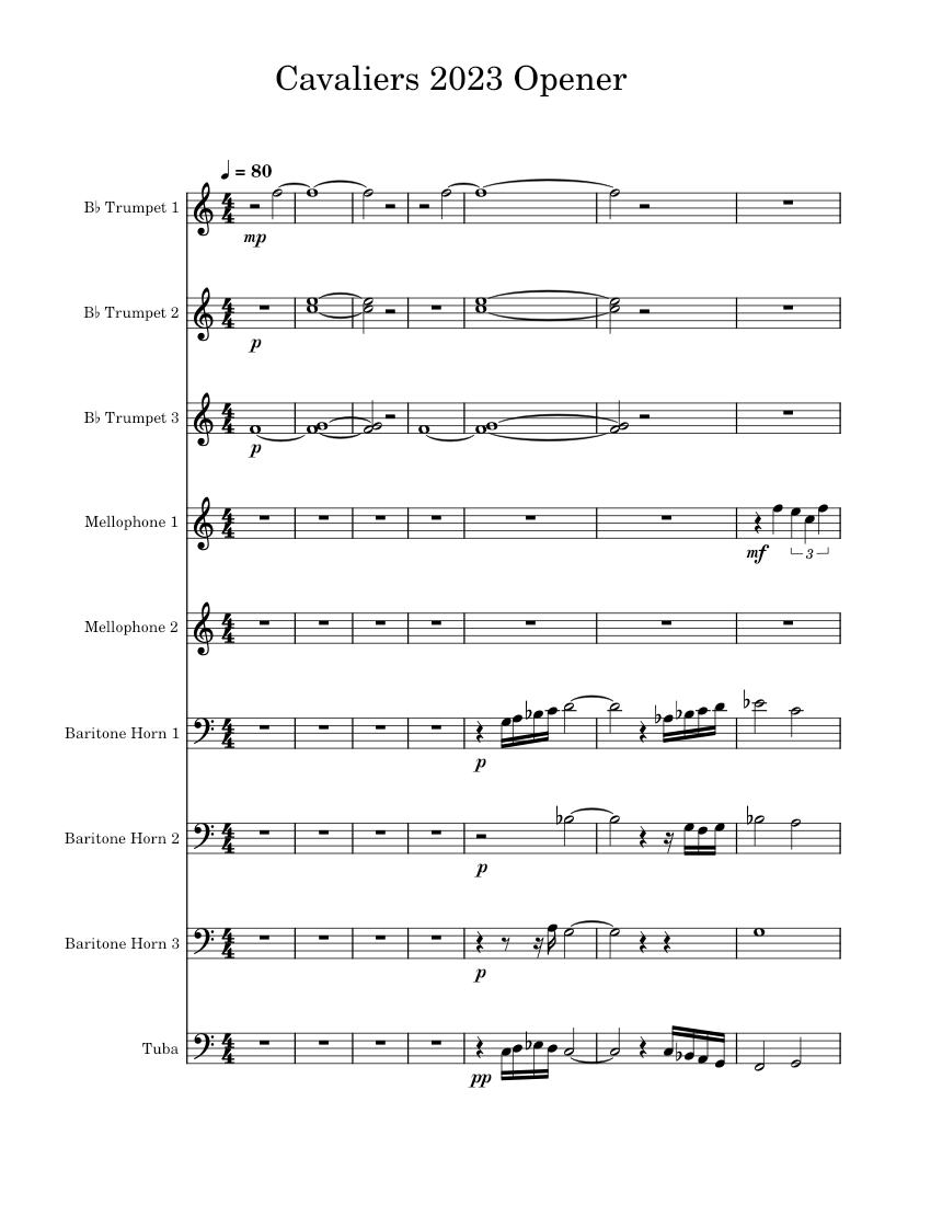 Cavaliers 2023 Opener Sheet Music for Tuba, Mellophone, Trumpet in b ...