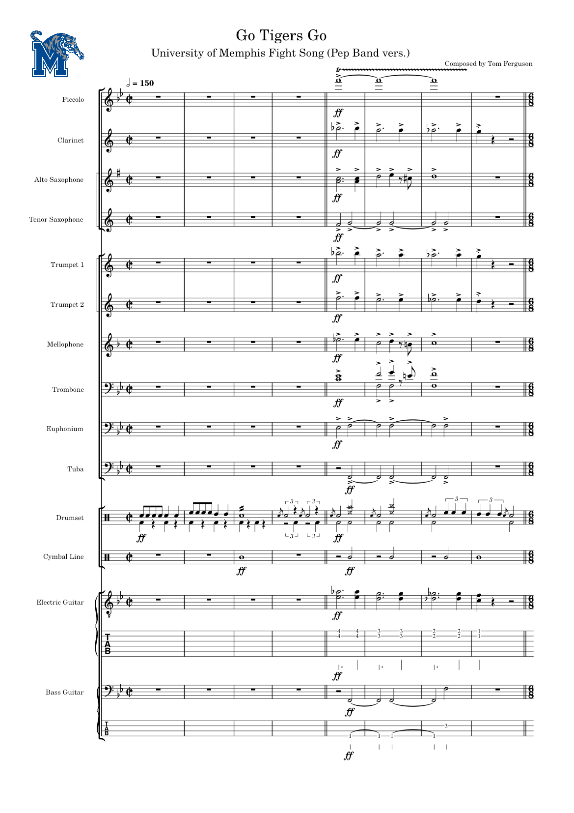 Go Tigers Go (University of Memphis Fight Song) Sheet Music and Tab for ...
