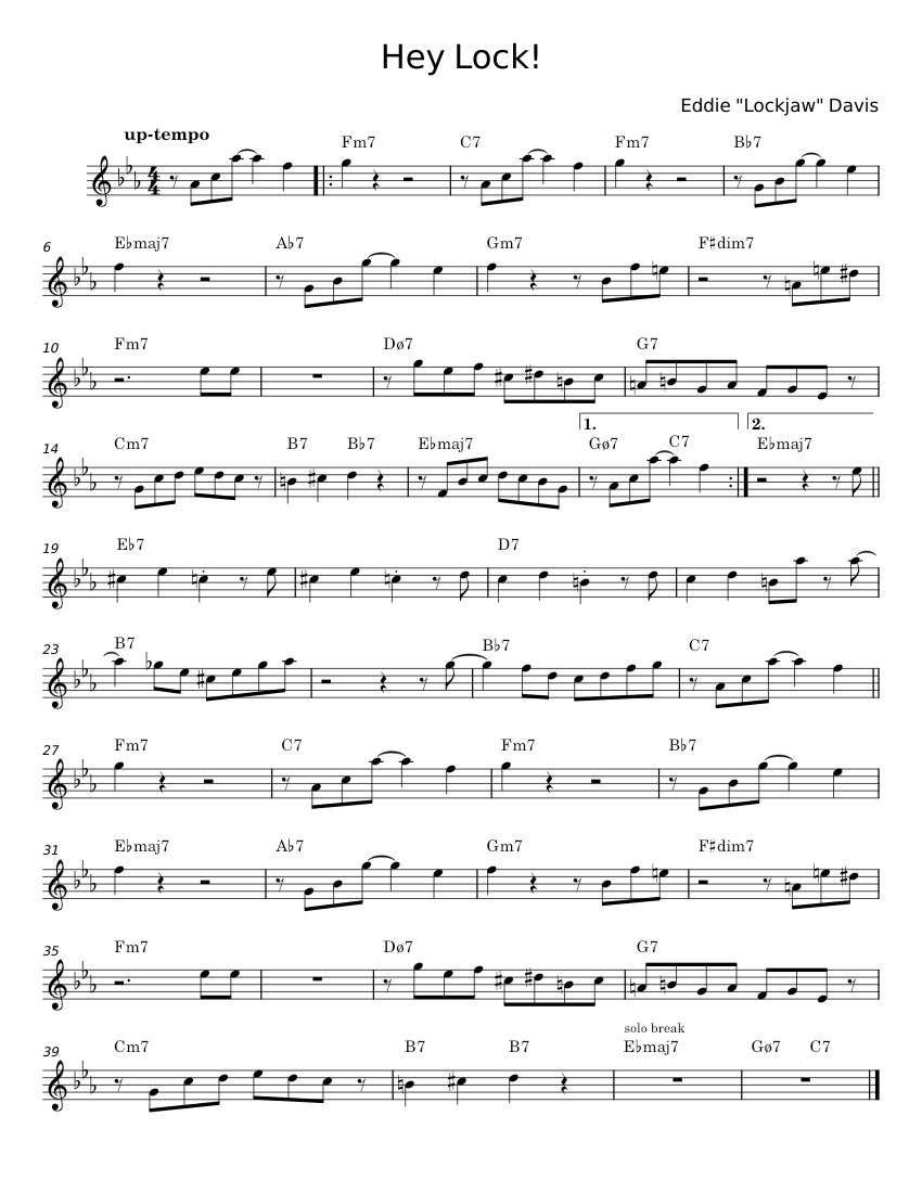 Hey Lock! - Eddie "Lockjaw" Davis, Herbie Mann, Mel Torme Sheet Music ...