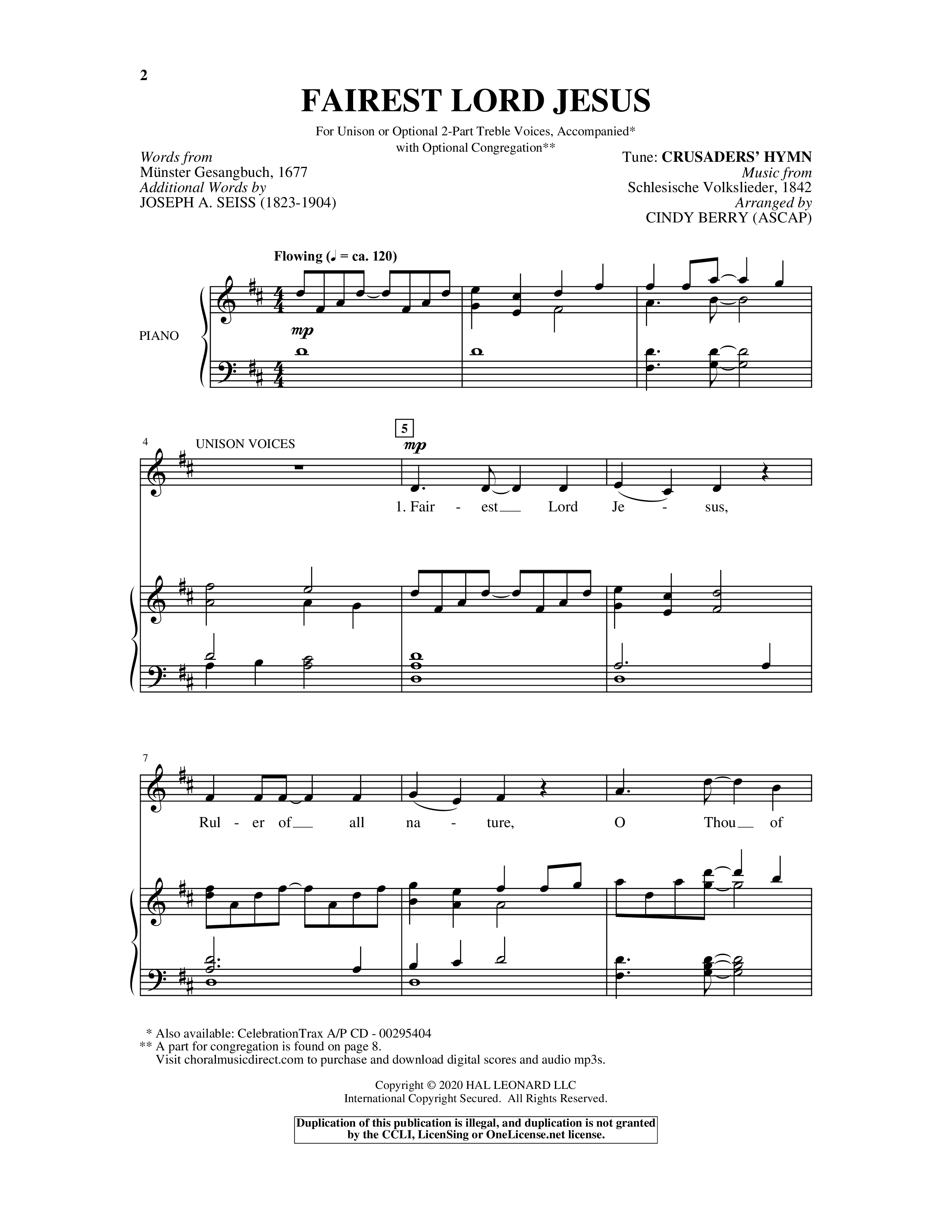 Fairest Lord Jesus Sheet music for Vocals, Child by Joseph A Seiss ...