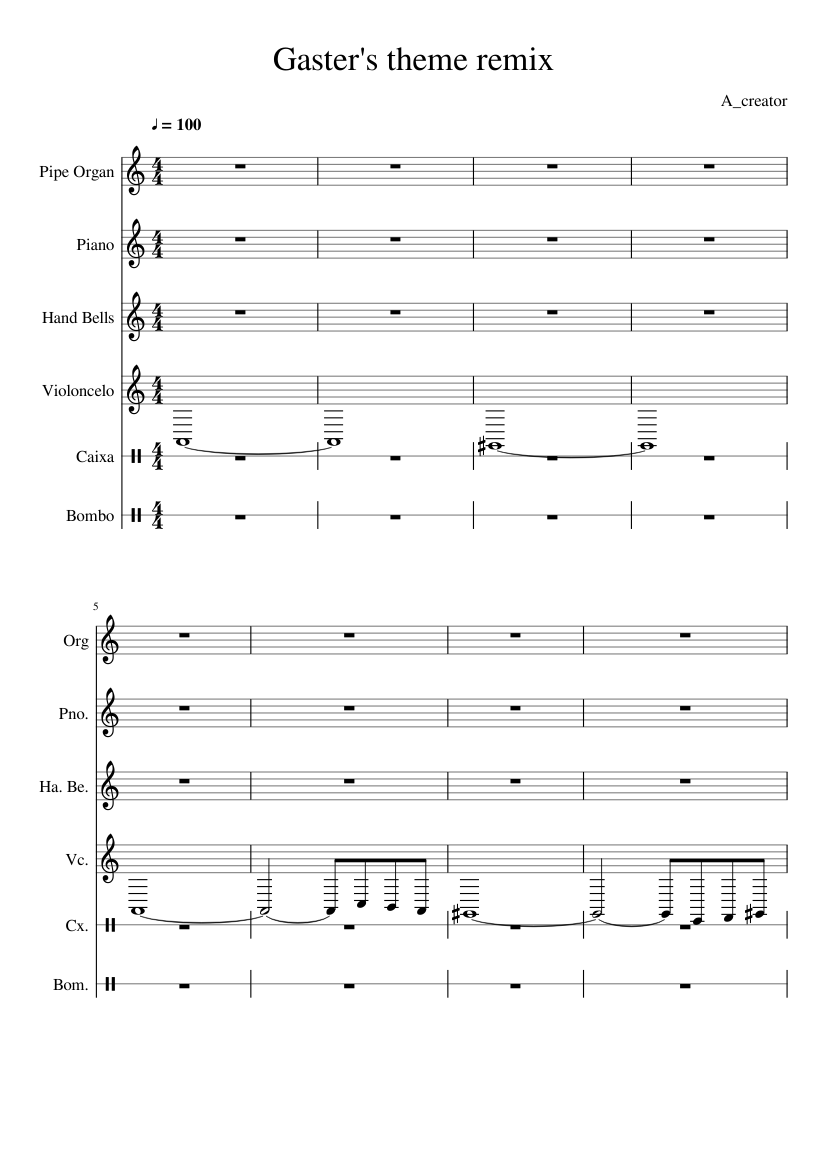 Gaster theme remix Sheet music for Piano, Organ, Snare drum, Cello ...