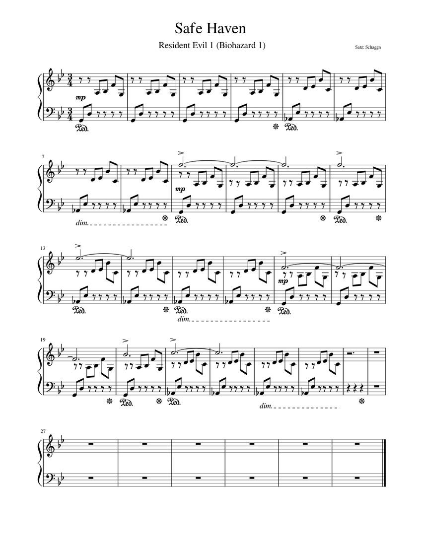 Safe Haven - Resident Evil 1 (Biohazard 1) Sheet music for Piano (Solo ...