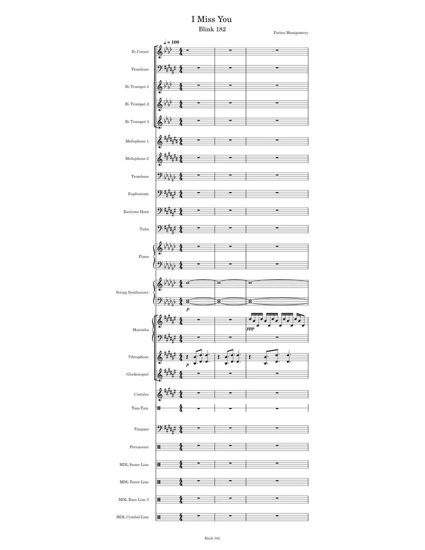 I miss you – Blink-182 Sheet music for Piano, Trombone, Cornet ...