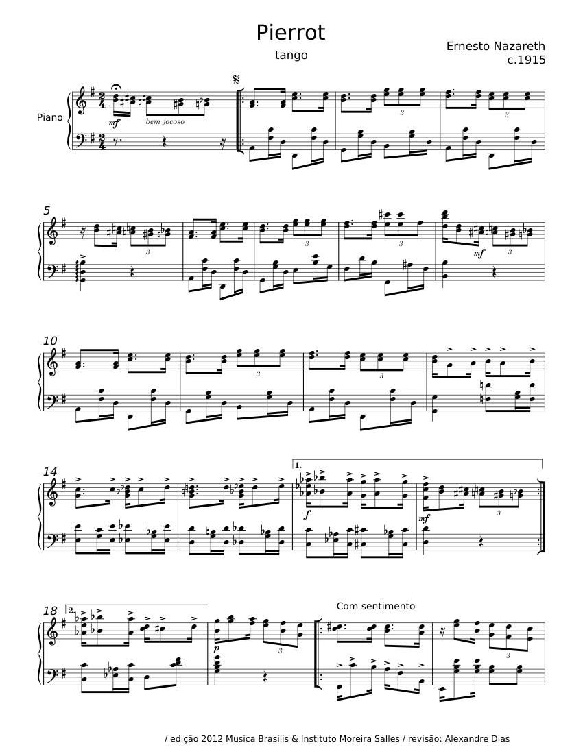 Pierrot - Ernesto Nazareth Sheet music for Piano (Piano Duo ...