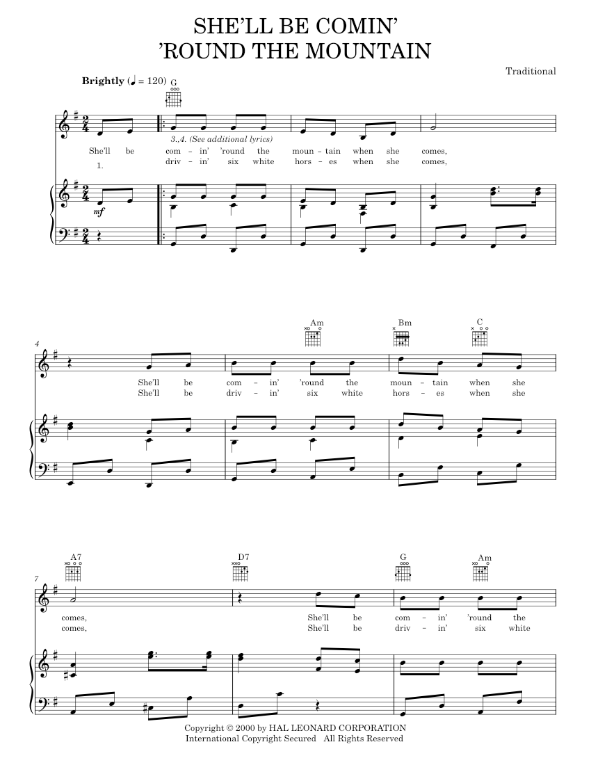 Play Official version of She'll Be Coming Round The Mountain Sheet Music by Misc Traditional for ...