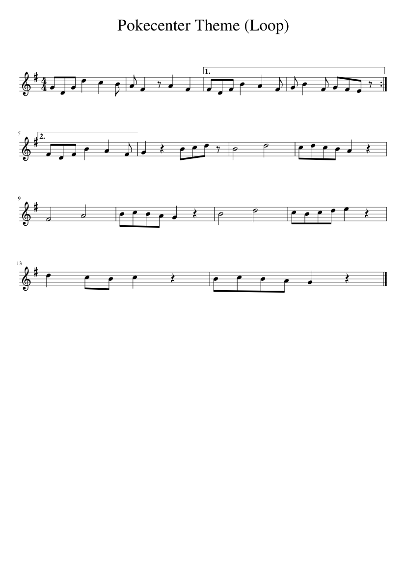 Pokecenter Theme Loop Sheet Music for Recorder (Solo) | MuseScore.com