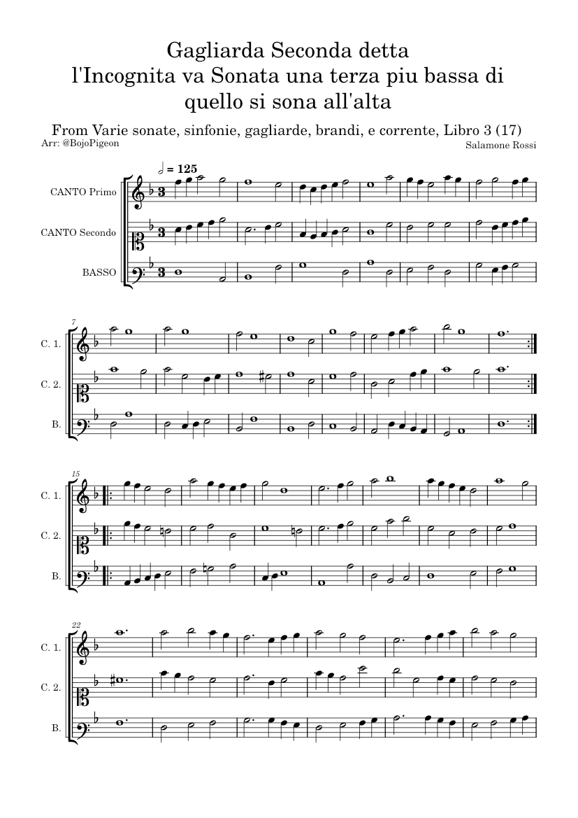 Gagliarda Seconda detta l'Incognita – Salamone Rossi Sheet music for ...