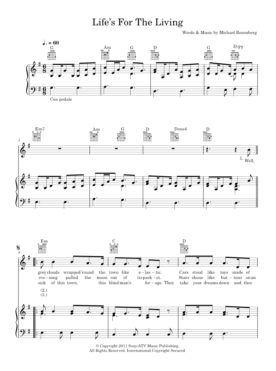 Life's For The Living Sheet music for Piano, Vocals: Music Notes